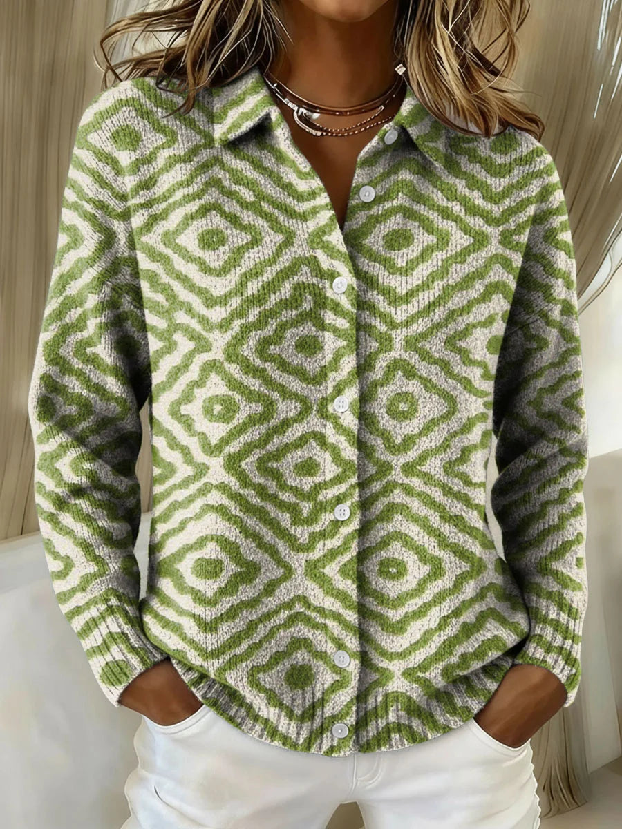 Women's Vintage Geometry Pattern Print Cowl Neck Sweater – rosycomfy.com